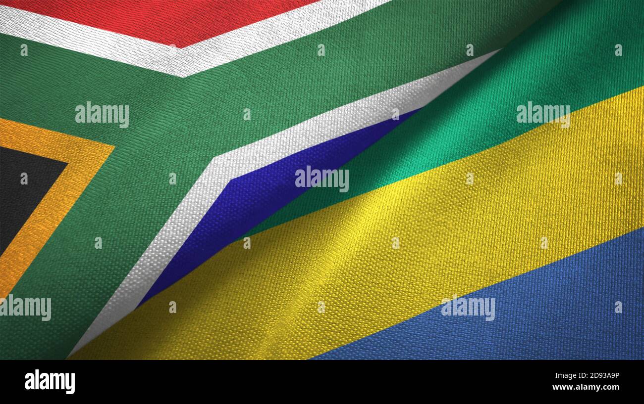 South Africa and Gabon two flags textile cloth, fabric texture Stock ...