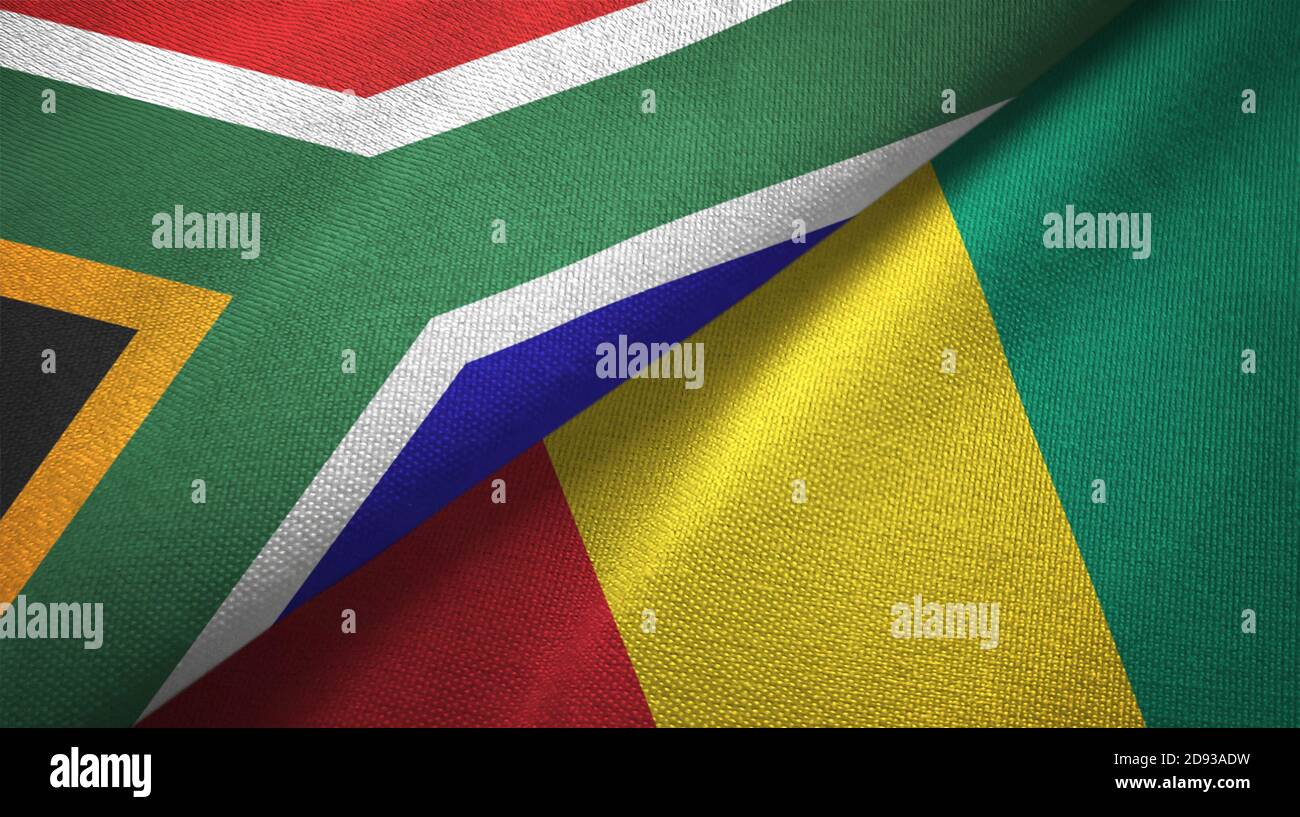 South Africa and Guinea two flags textile cloth, fabric texture Stock ...