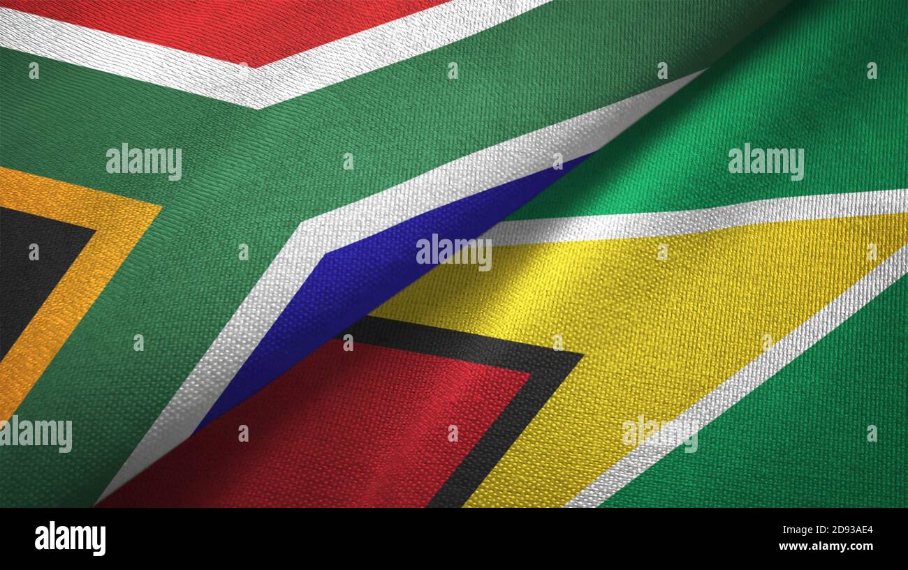 South Africa and Guyana two flags textile cloth, fabric texture Stock ...