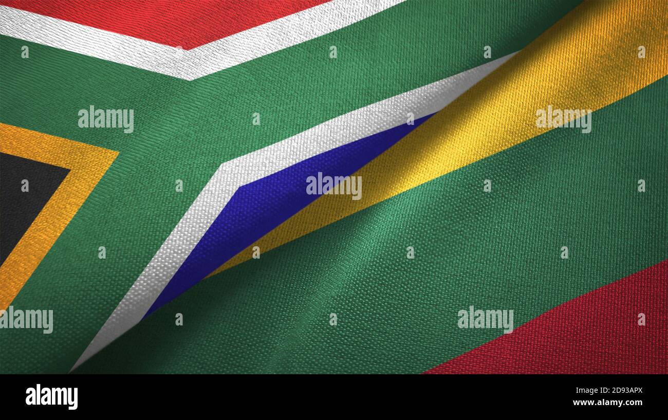 South Africa and Lithuania two flags textile cloth, fabric texture ...