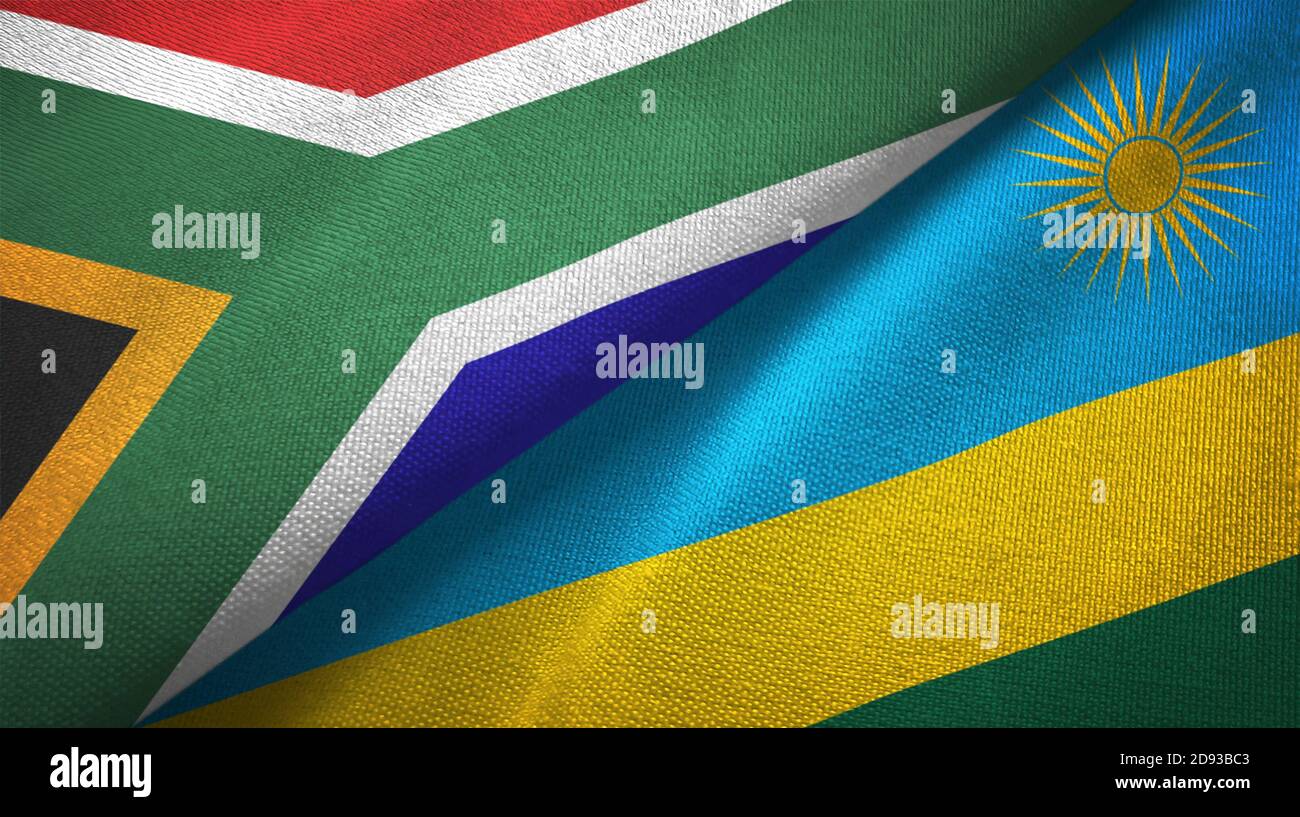 South Africa and Rwanda two flags textile cloth, fabric texture Stock ...