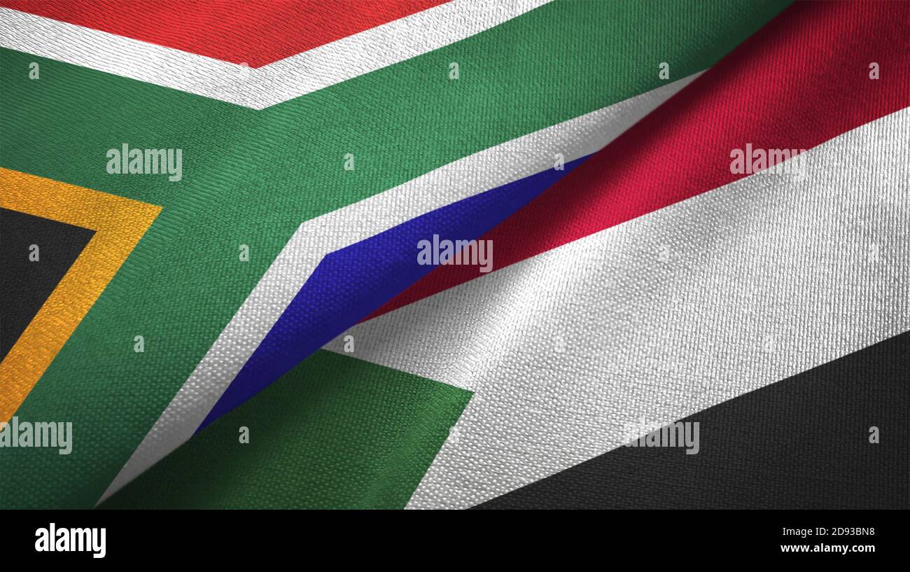 South Africa and Sudan two flags textile cloth, fabric texture Stock ...