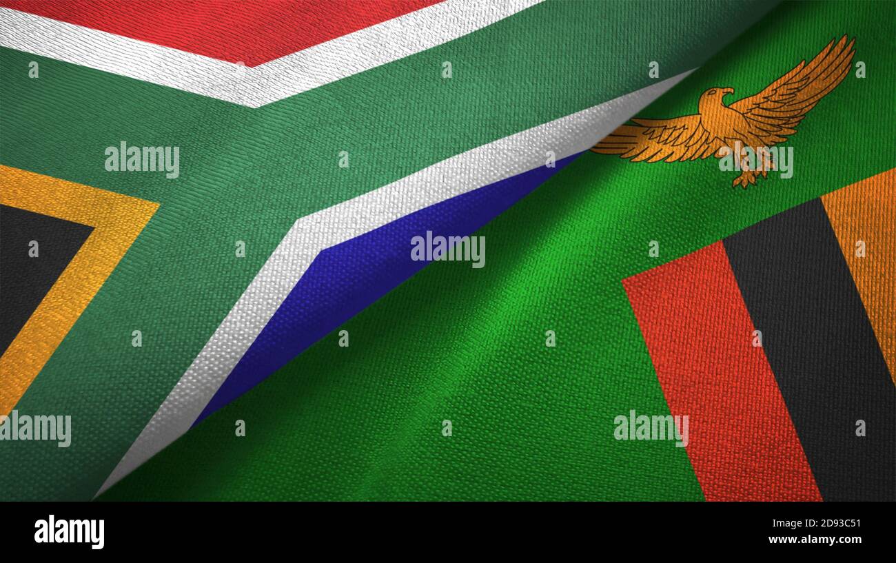 South Africa and Zambia two flags textile cloth, fabric texture Stock ...