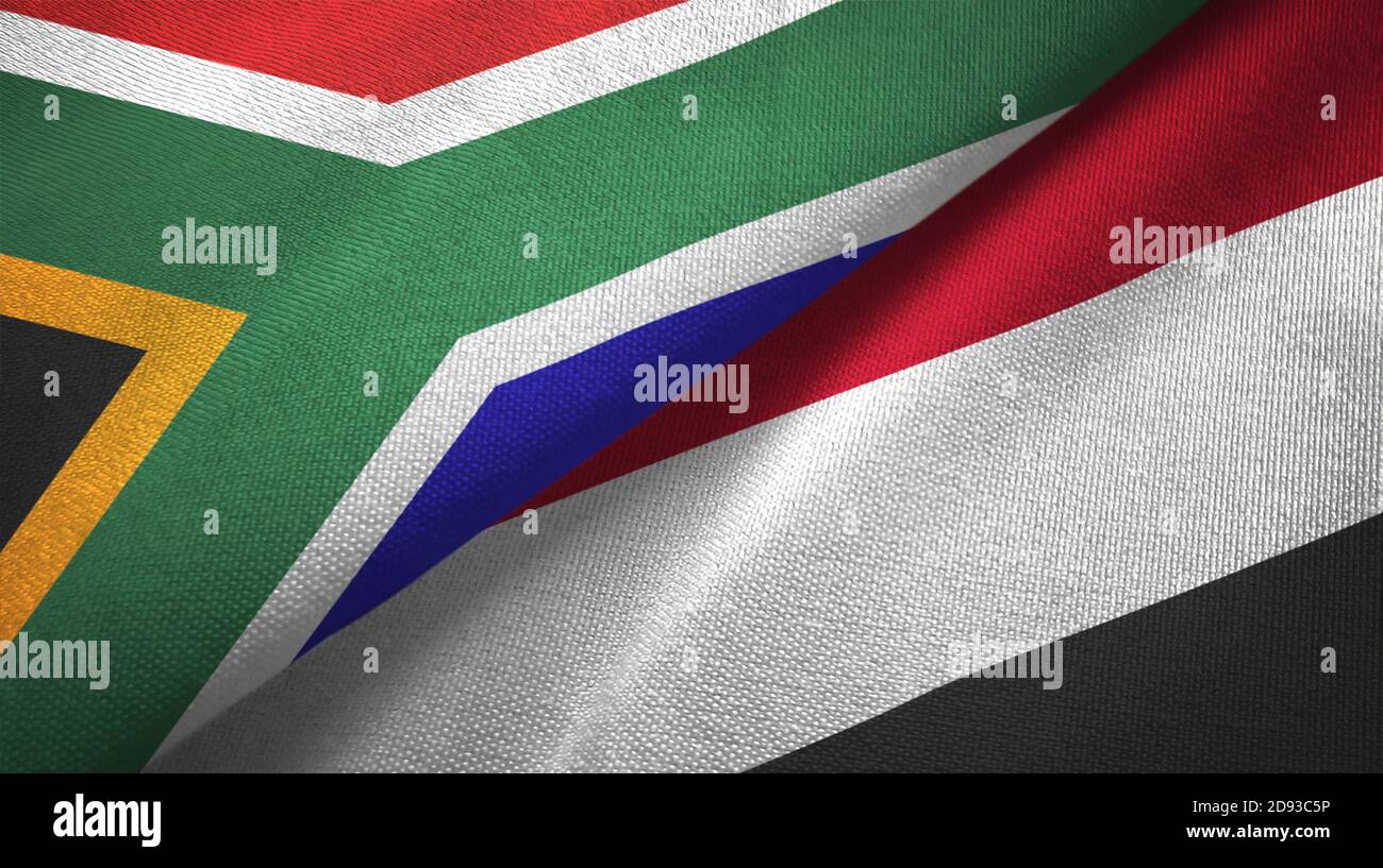South Africa and Yemen two flags textile cloth, fabric texture Stock ...