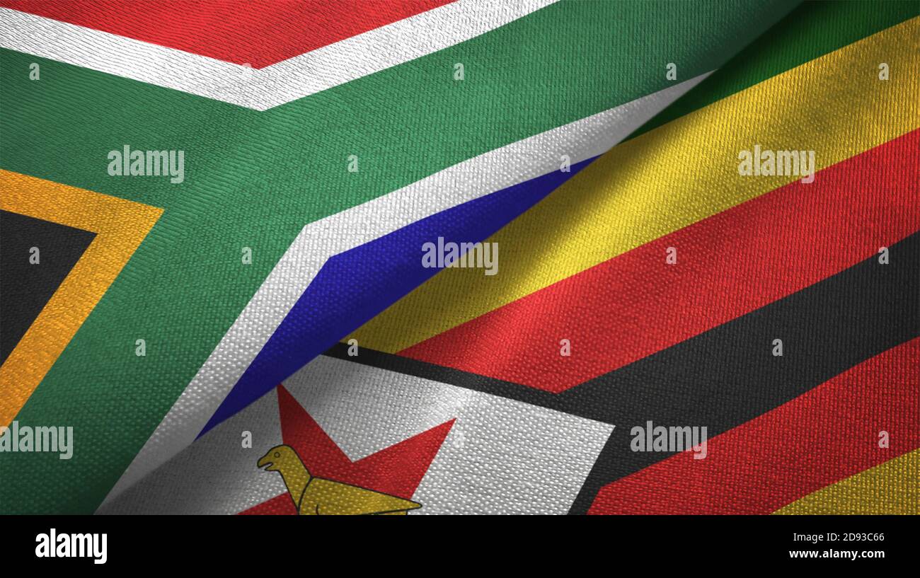 South Africa and Zimbabwe two flags textile cloth, fabric texture Stock ...