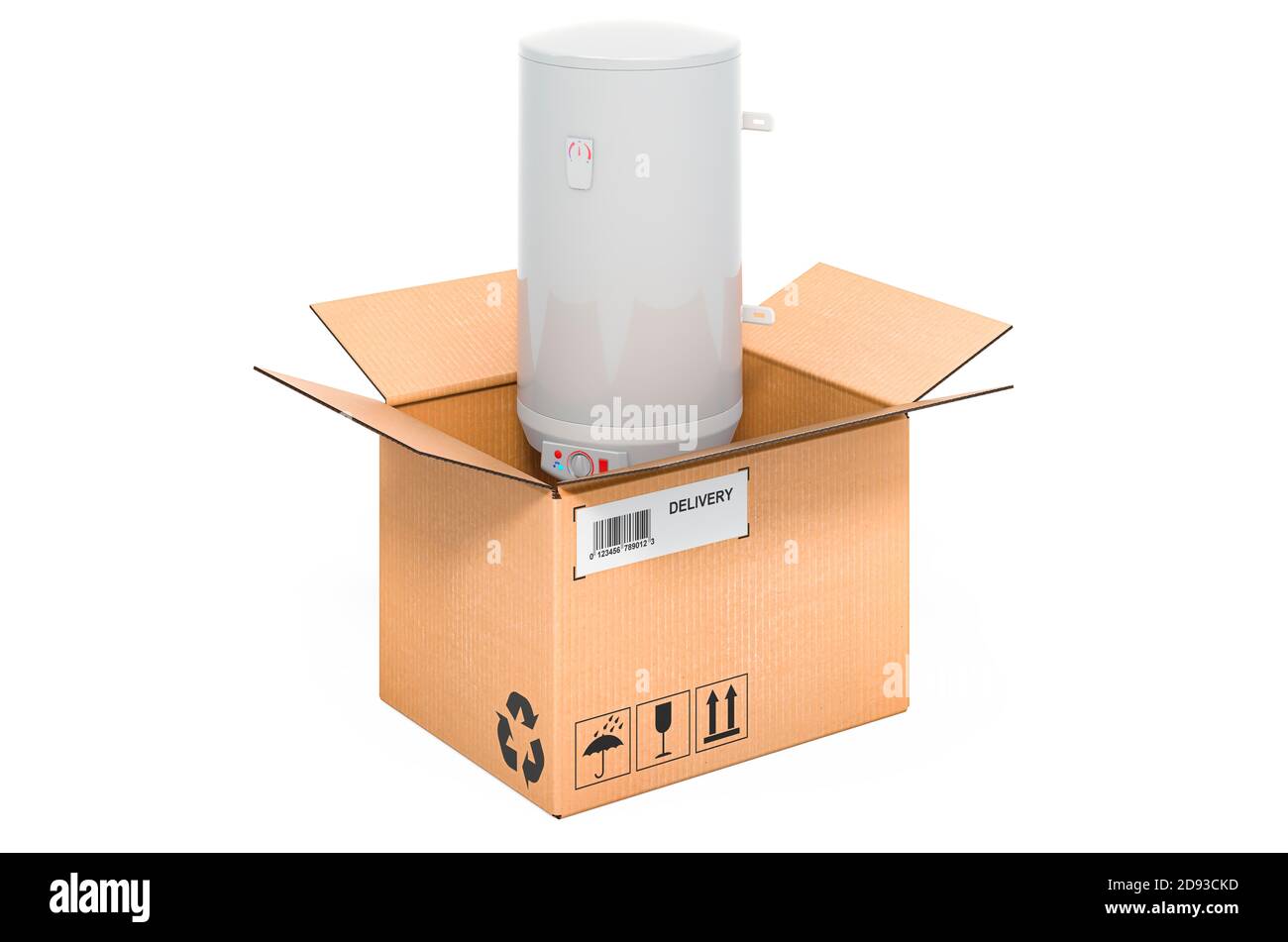Electric water boiler inside cardboard box, delivery concept. 3D ...