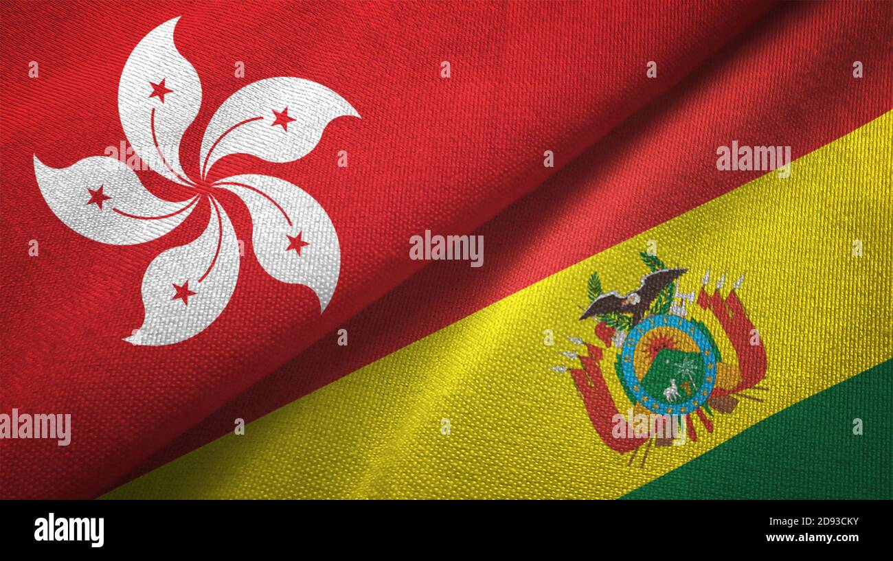 Hong Kong and Bolivia two flags textile cloth, fabric texture Stock ...