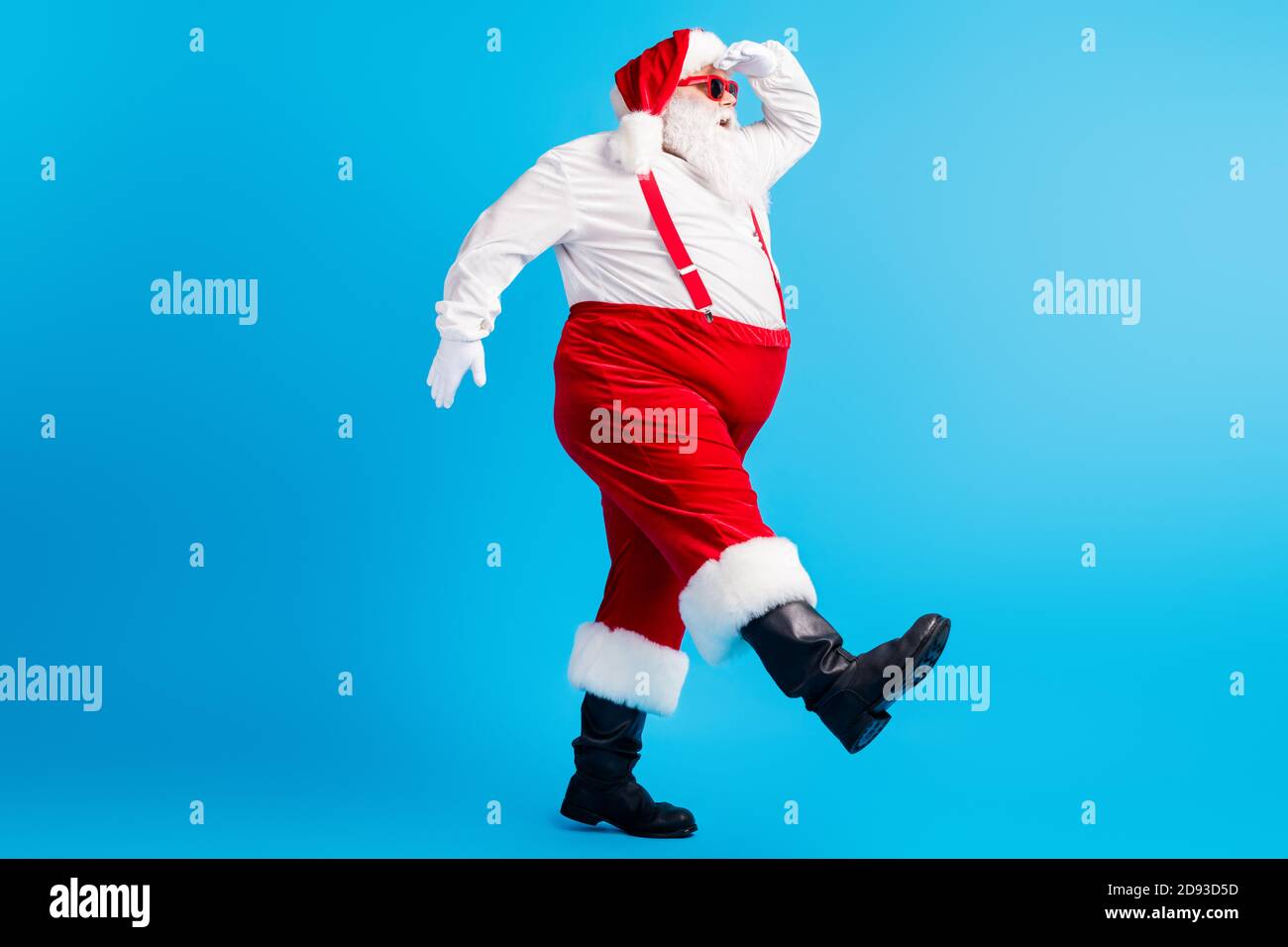 Full body profile side photo of overweight fat santa claus with big ...