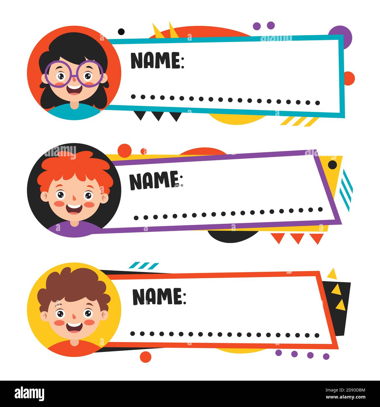 Name Tags For Cartoon School Children Stock Vector Image & Art - Alamy