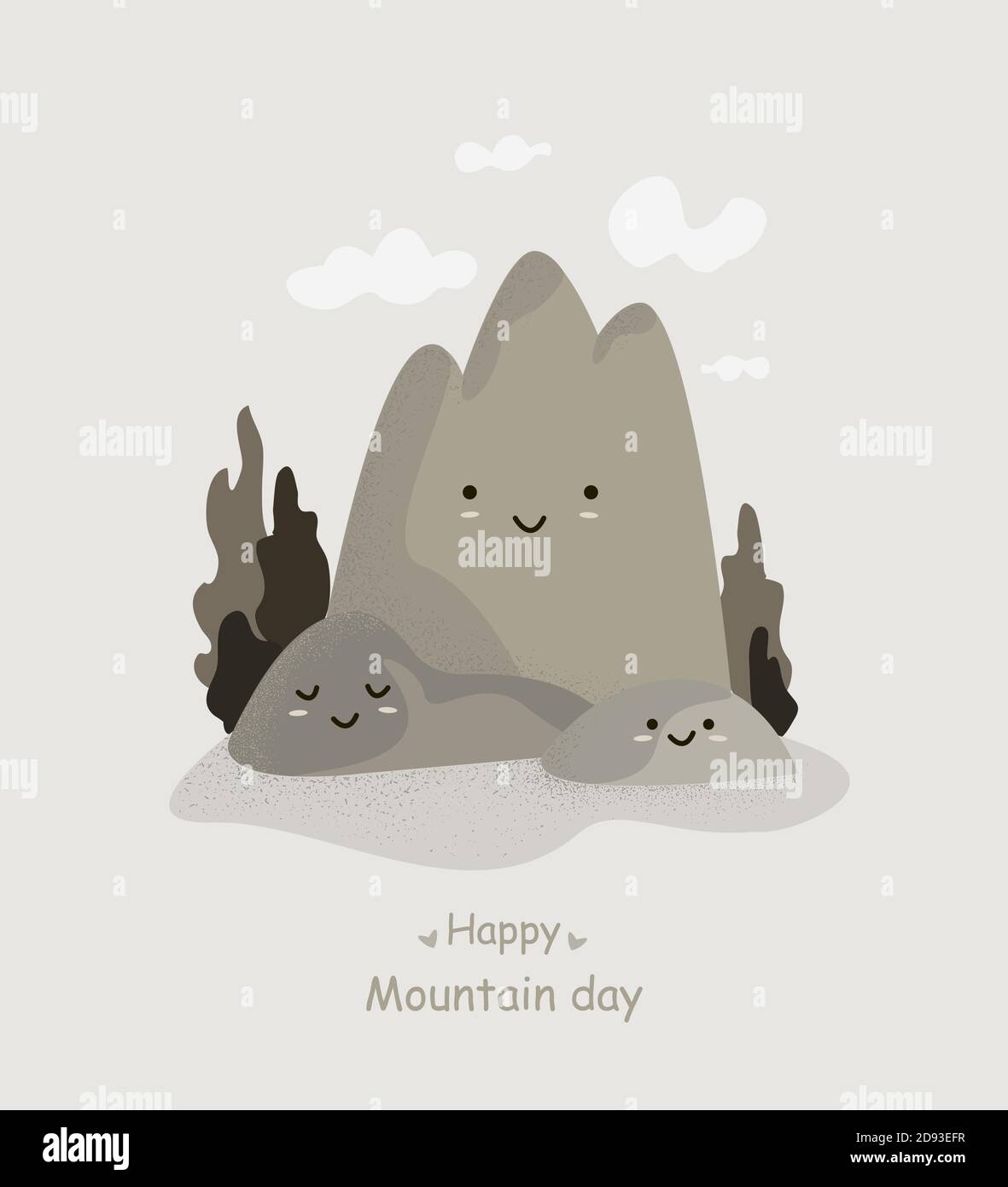 Funny cartoons character mountains with cute face and inscription Happy ...