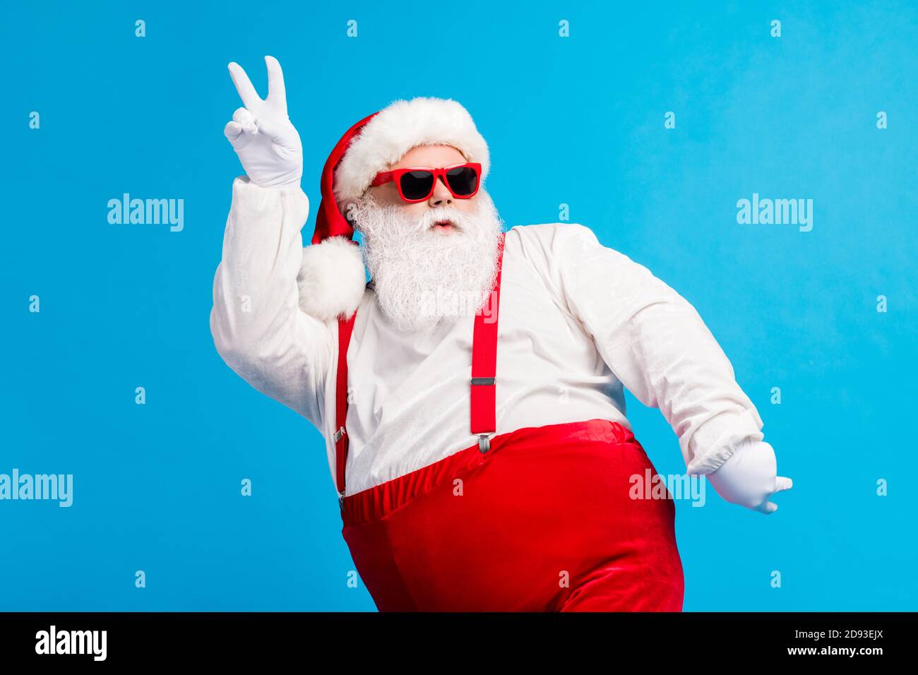 Photo of cool funky overweight santa claus with big belly beard dance x ...