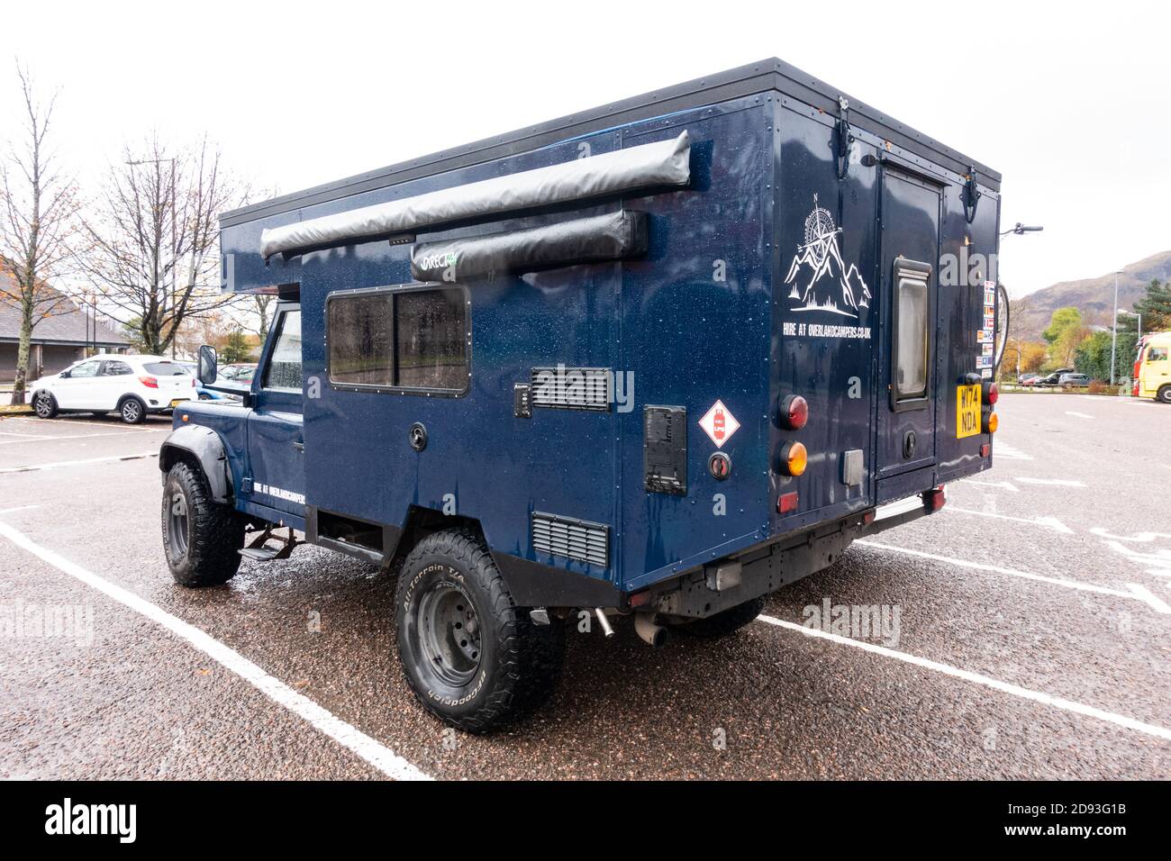 A Land Rover Defender converted into an overland expedition vehicle or ...