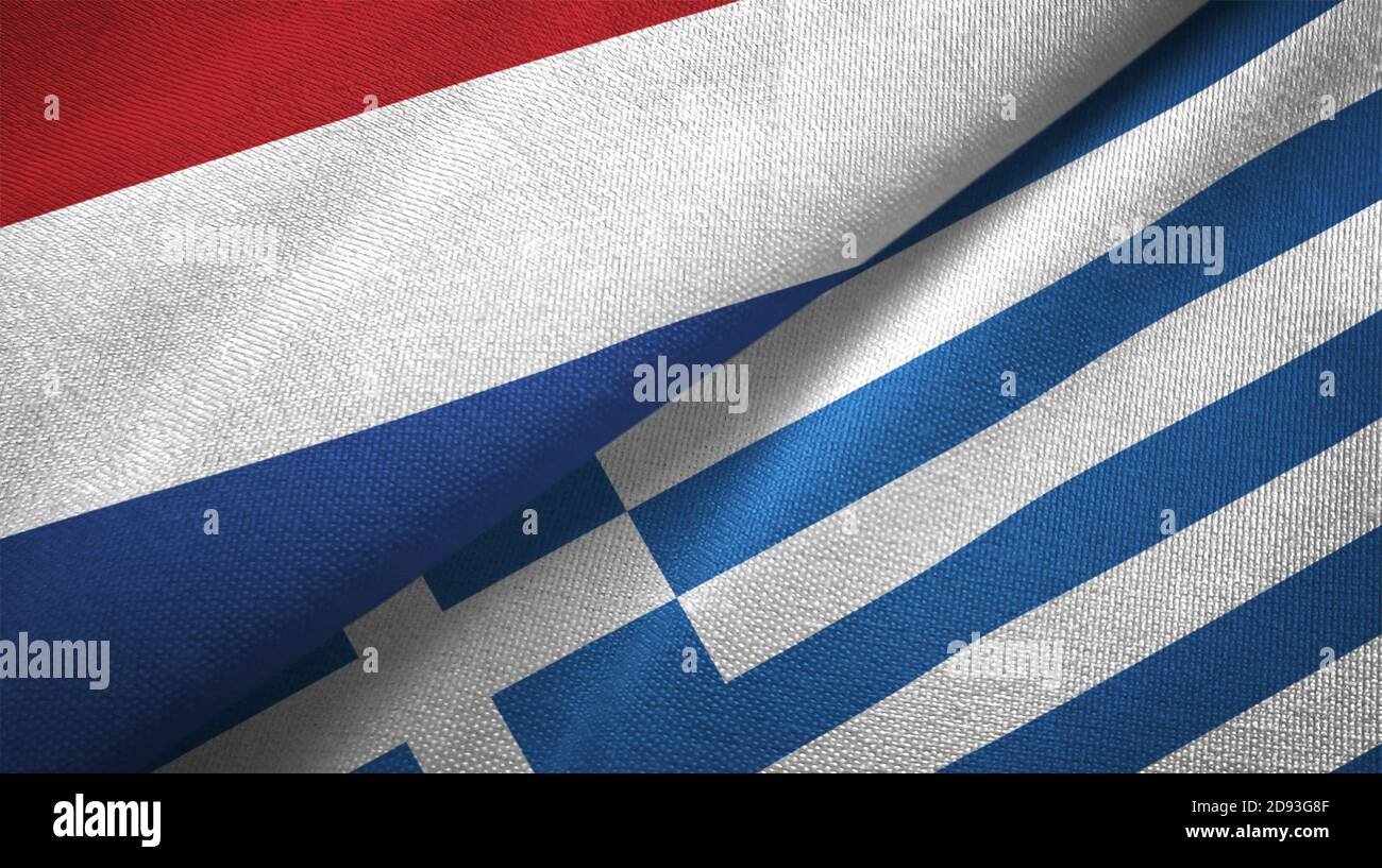 Netherlands and Greece two flags textile cloth, fabric texture Stock ...