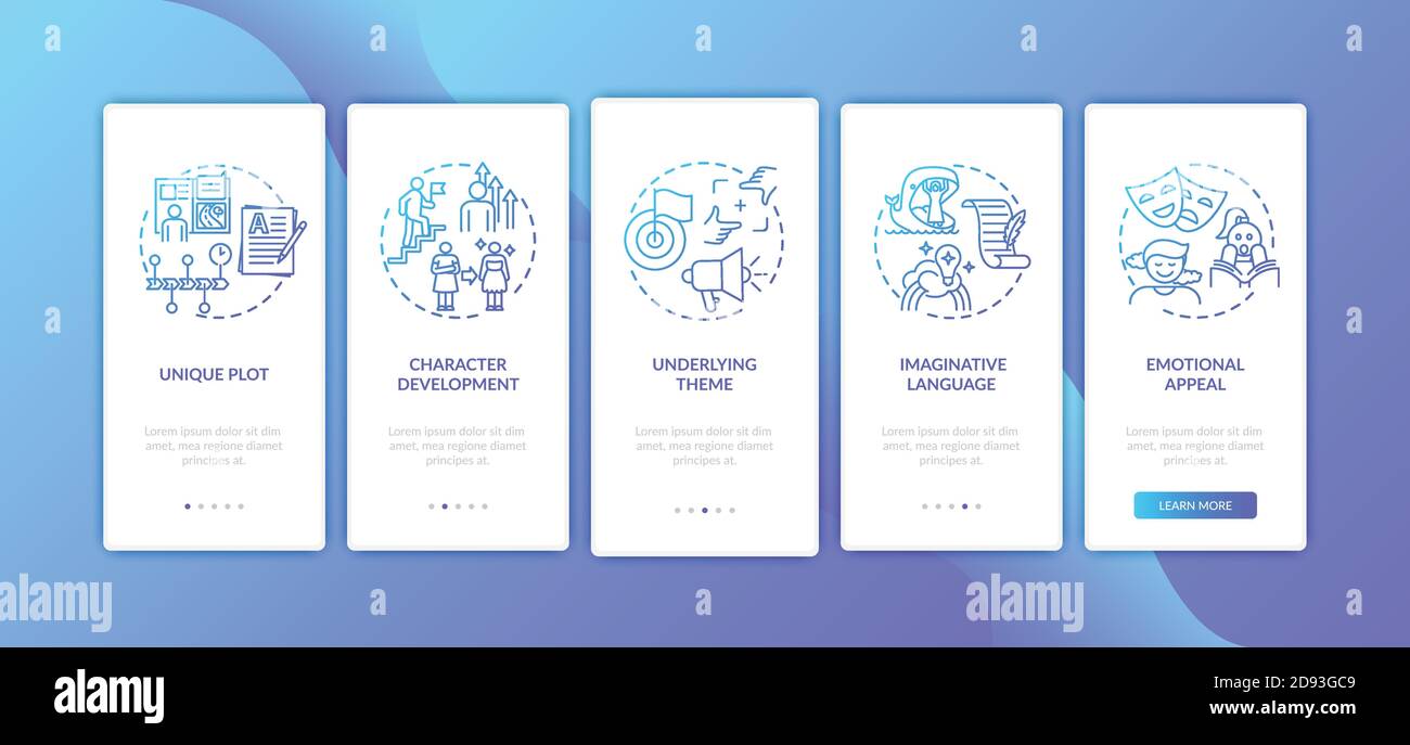 Creative writing elements onboarding mobile app page screen with ...