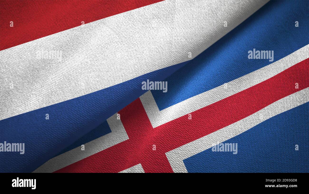 Netherlands and Iceland two flags textile cloth, fabric texture Stock ...