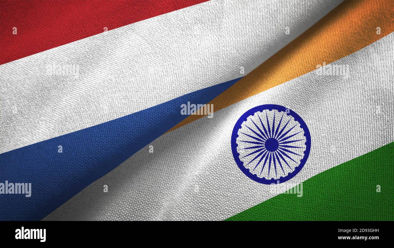 Netherlands and India two flags textile cloth, fabric texture Stock ...