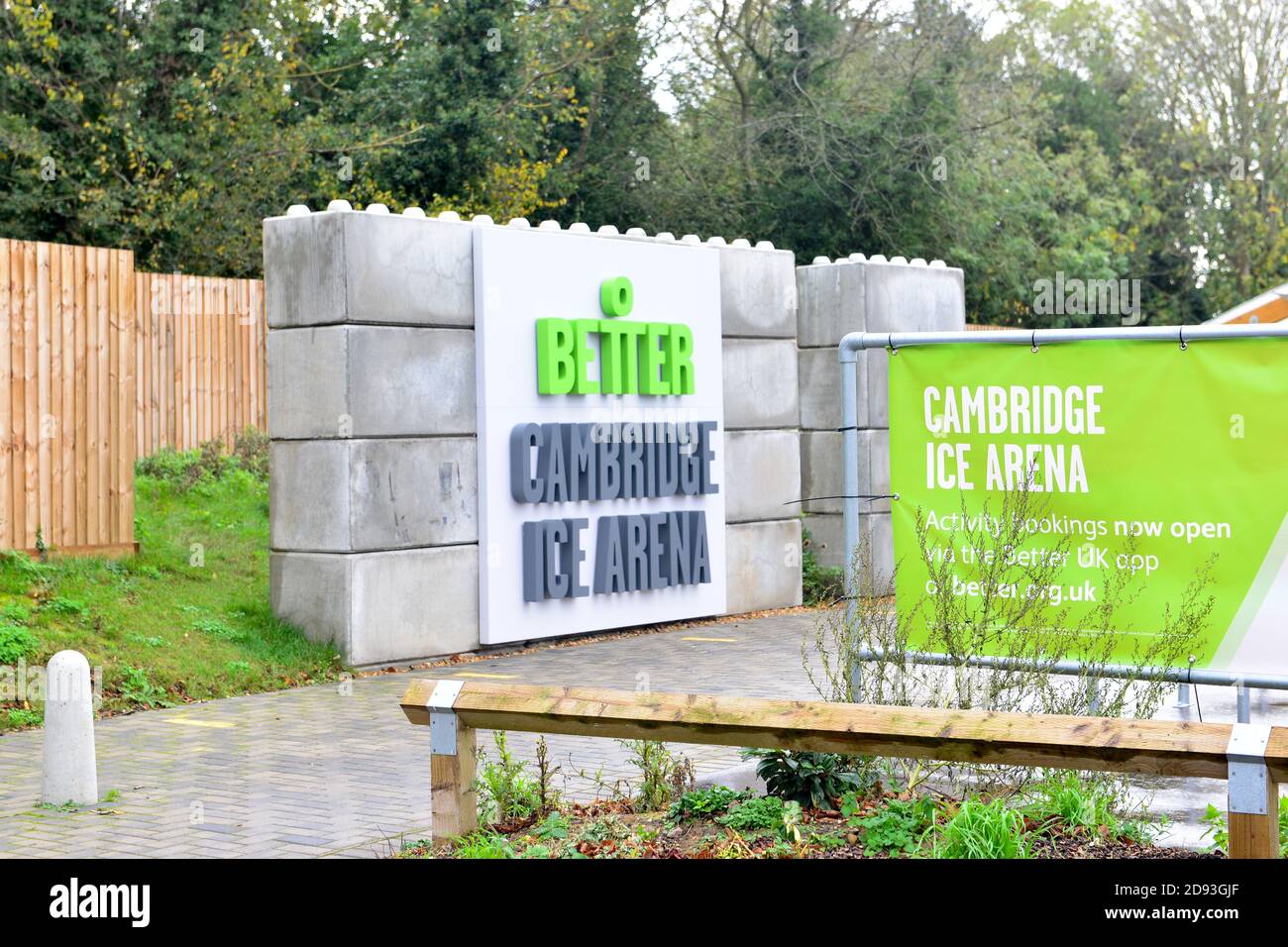Cambridge UK, England , 02-11-2020,Entrance sign to the cambridge Ice ...