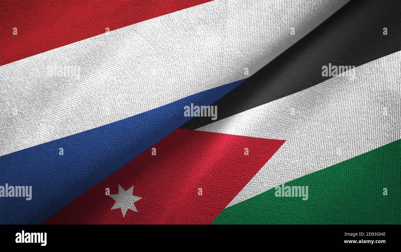 Netherlands and Jordan two flags textile cloth, fabric texture Stock ...