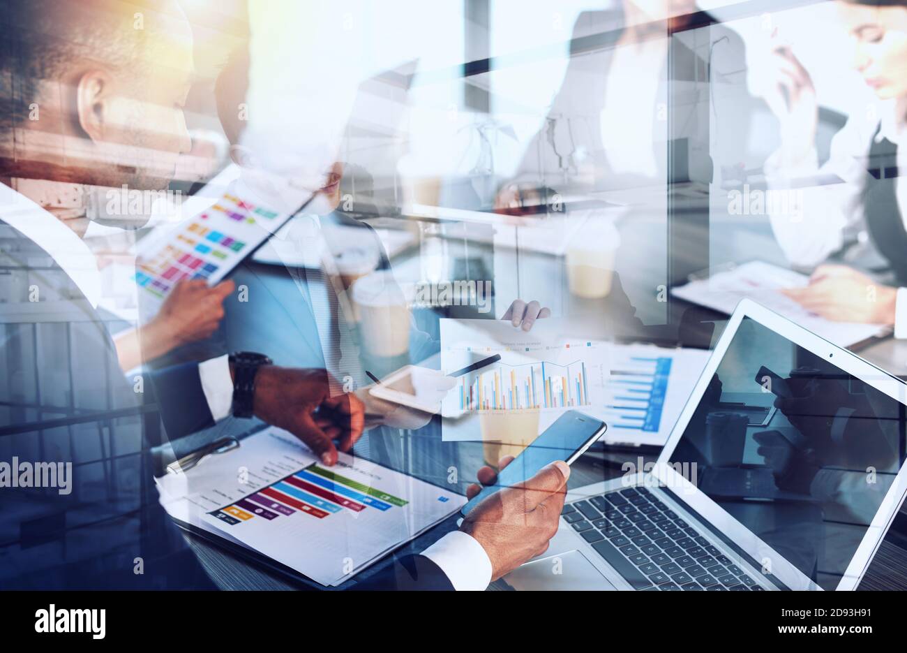 Team of people work together on company statistics. concept of teamwork ...