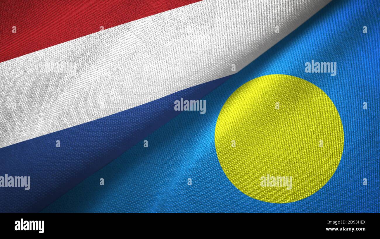 Netherlands and Palau two flags textile cloth, fabric texture Stock ...