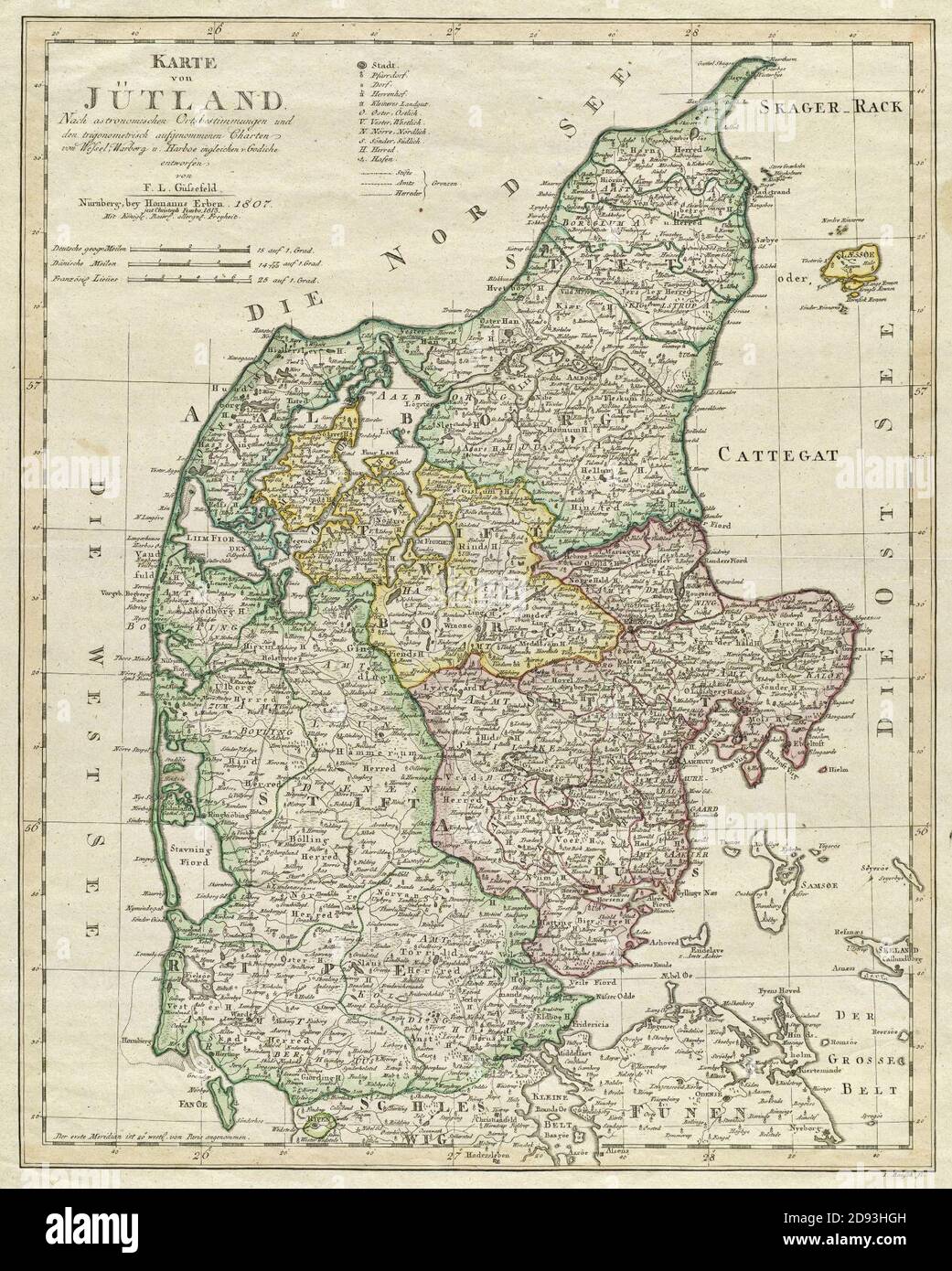 Jutland Denmark 1871 map Stock Photo - Alamy