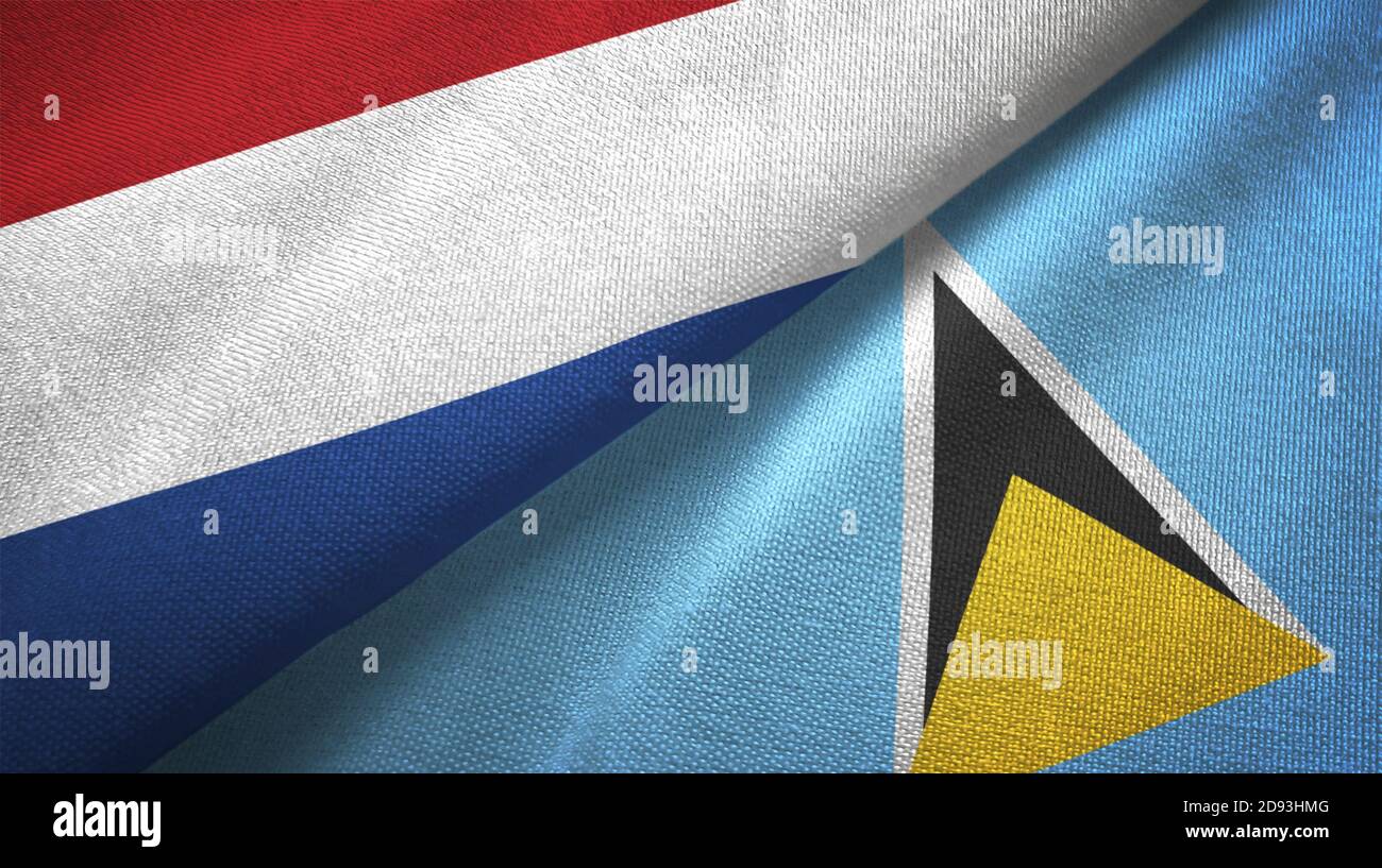 Netherlands and Saint Lucia two flags textile cloth, fabric texture ...
