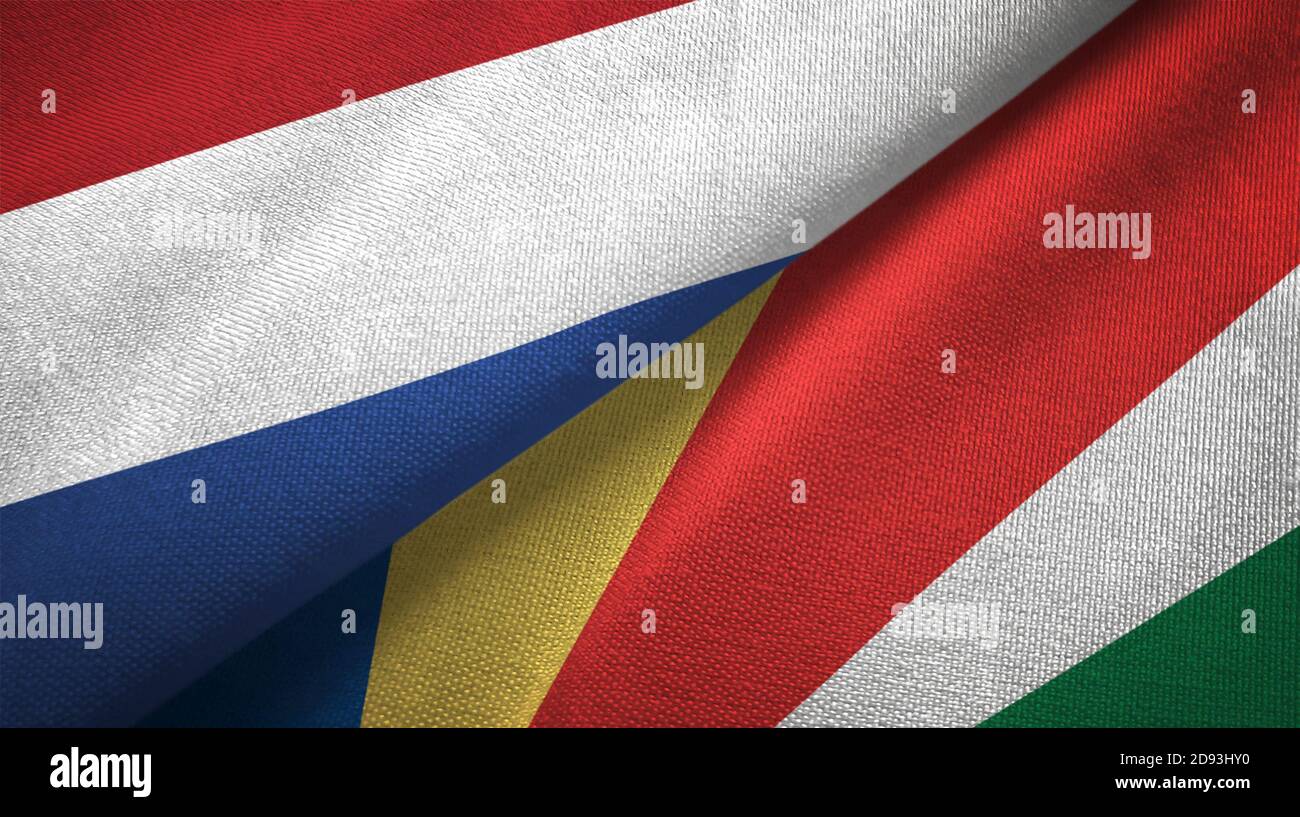 Netherlands and Seychelles two flags textile cloth, fabric texture ...