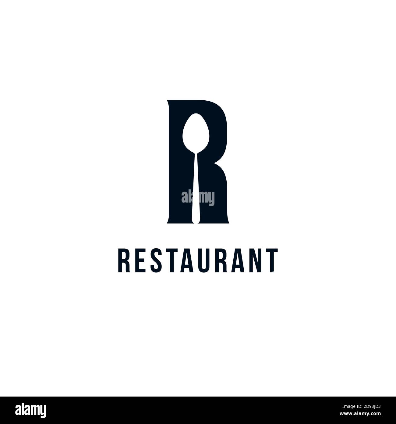 Restaurant logo template, black silhouette of Letter R with spoon in ...