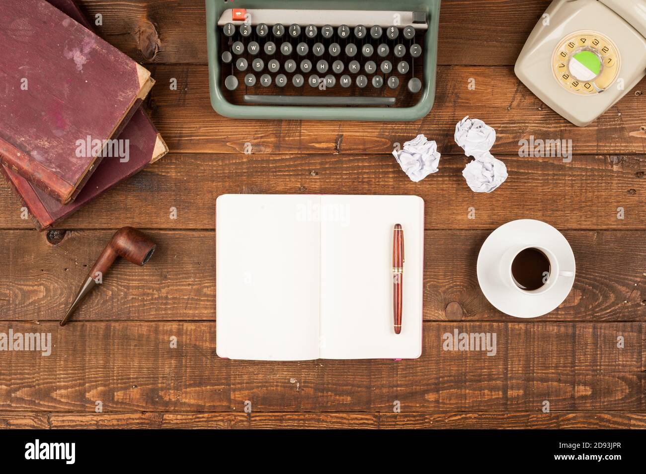 old retro journalist desktop with typewritter and telephone Stock Photo ...