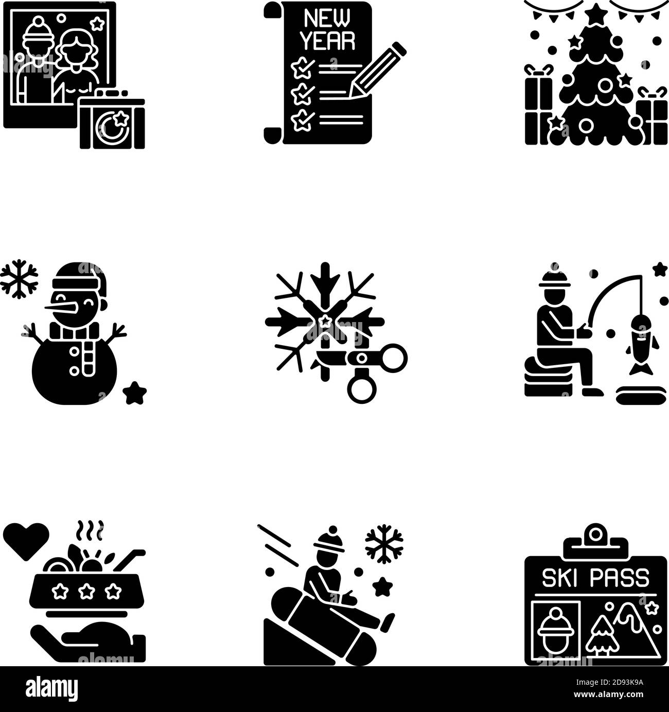 Festive holiday black glyph icons set on white space Stock Vector Image ...