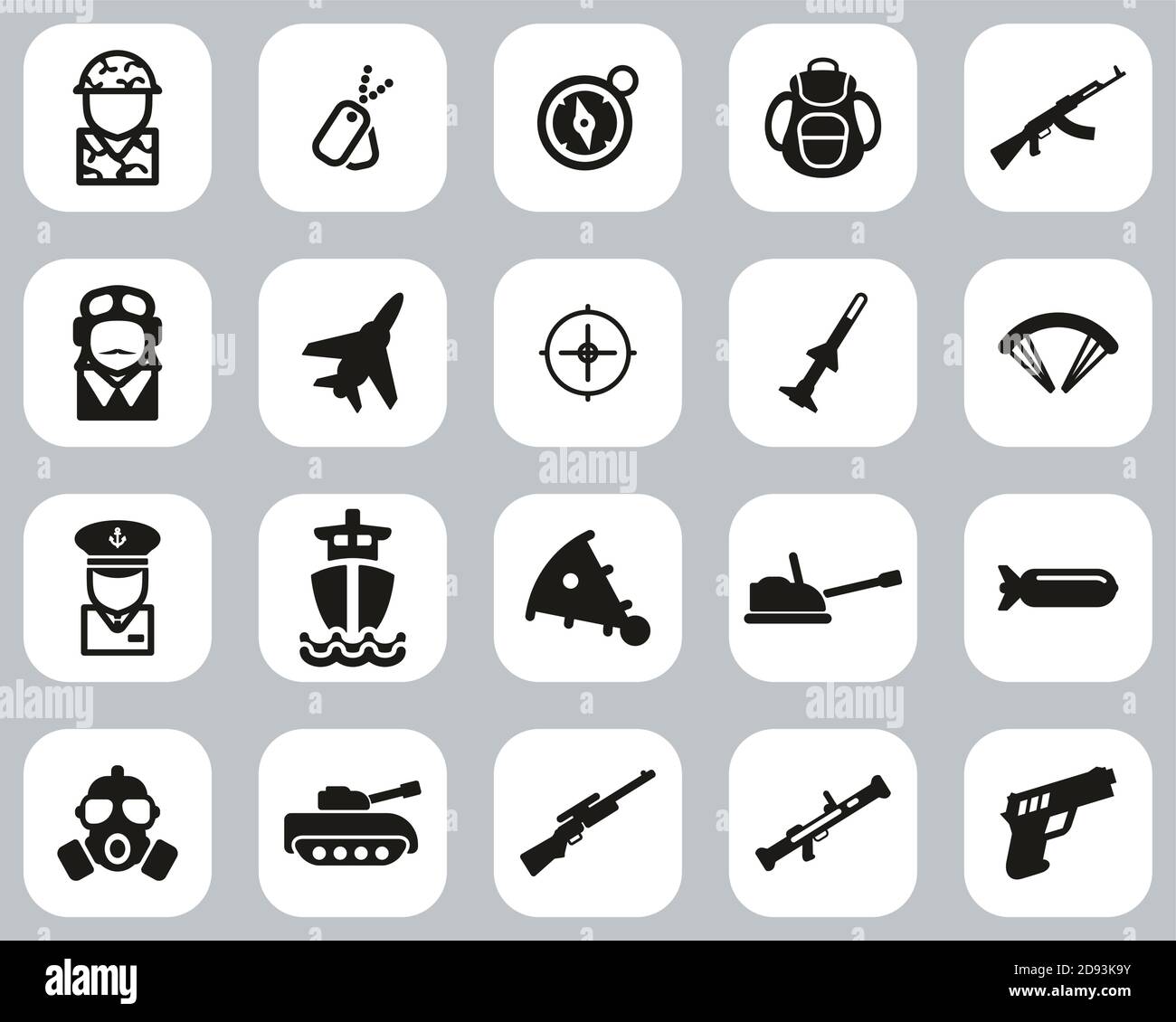 Military Or Army Icons Black & White Flat Design Set Big Stock Vector ...