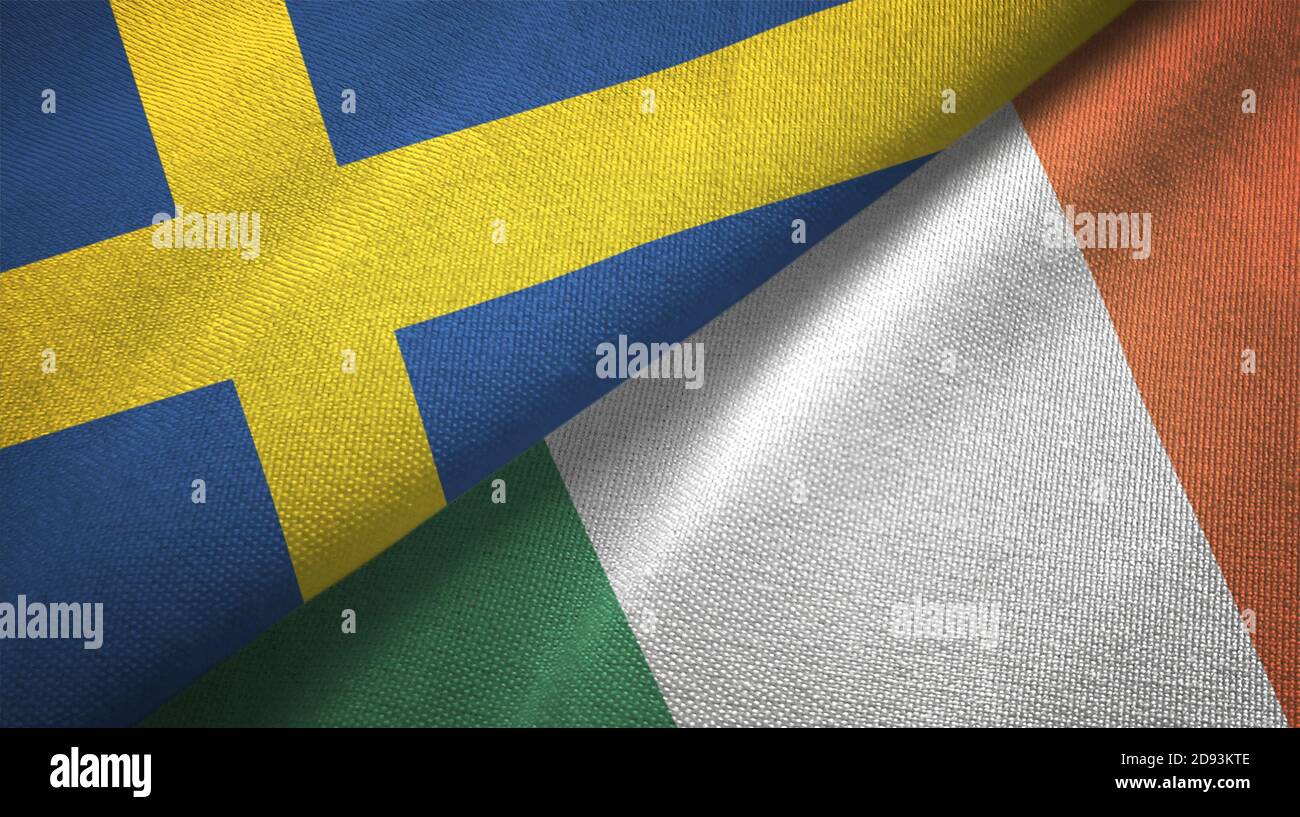 Sweden and Ireland two flags textile cloth, fabric texture Stock Photo ...
