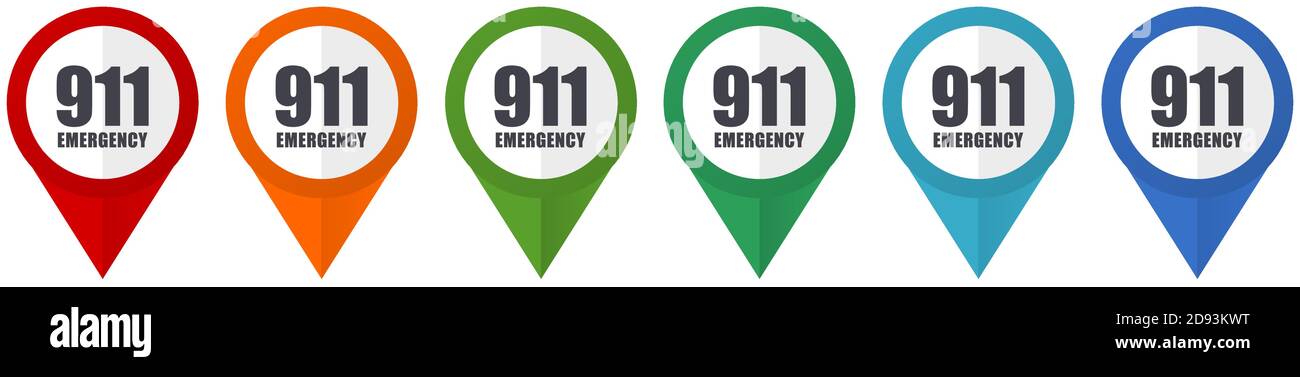 Number emergency 911 vector pointers, set of colorful flat design icons ...