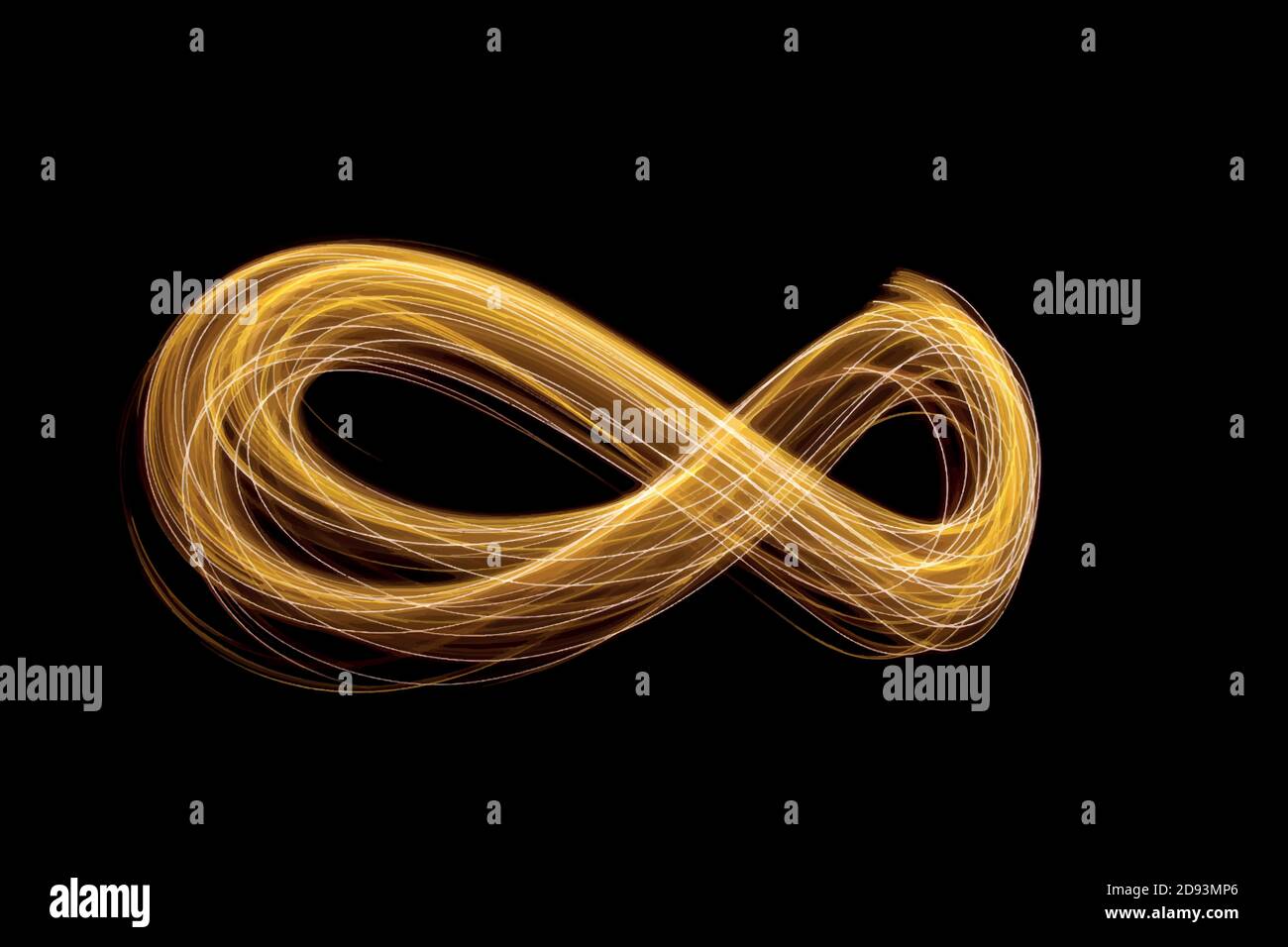 A vector illustration of an infinity loop shape in vivid gold light ...