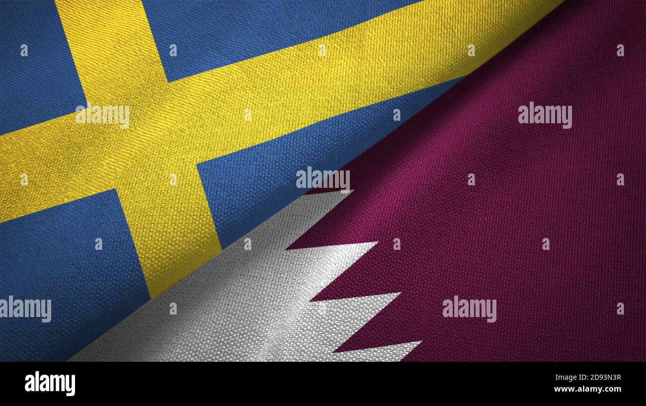 Sweden and Qatar two flags textile cloth, fabric texture Stock Photo ...