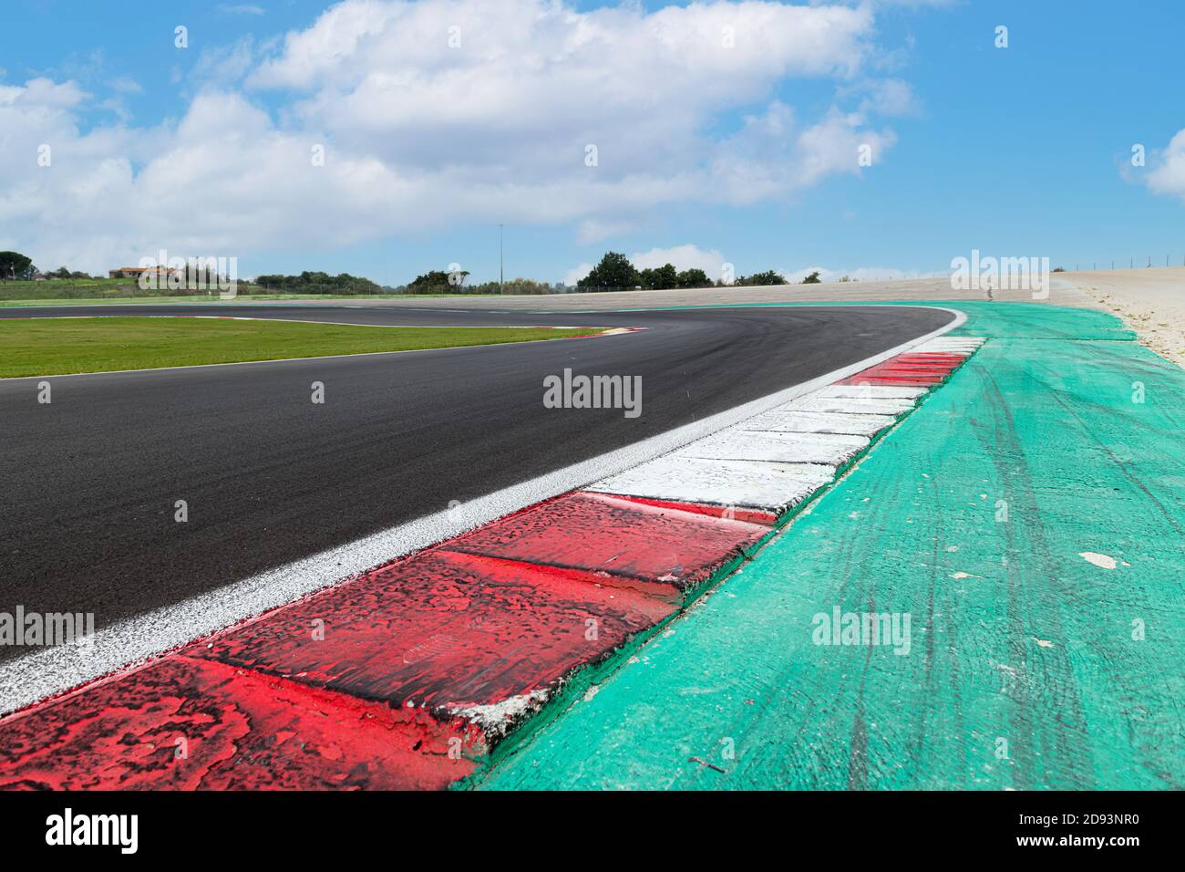 Motor sport circuit asphalt track background curb close up on turn and ...