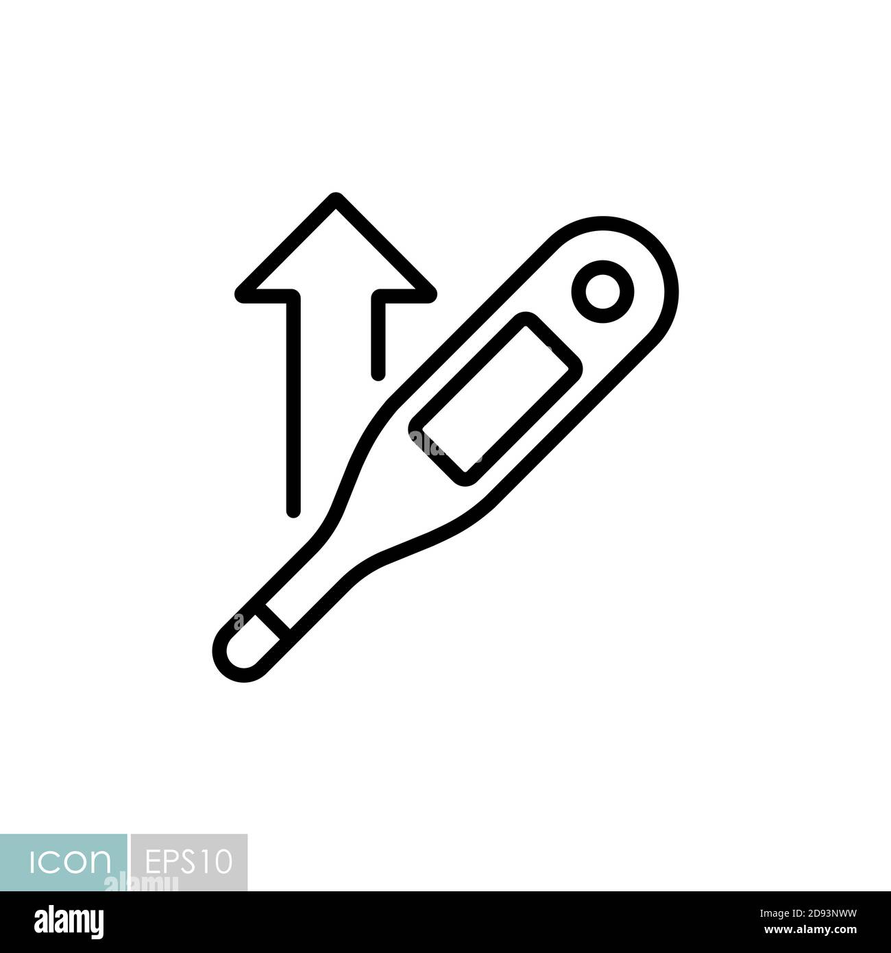 Increased temperature with thermometer vector icon. Medical sign ...