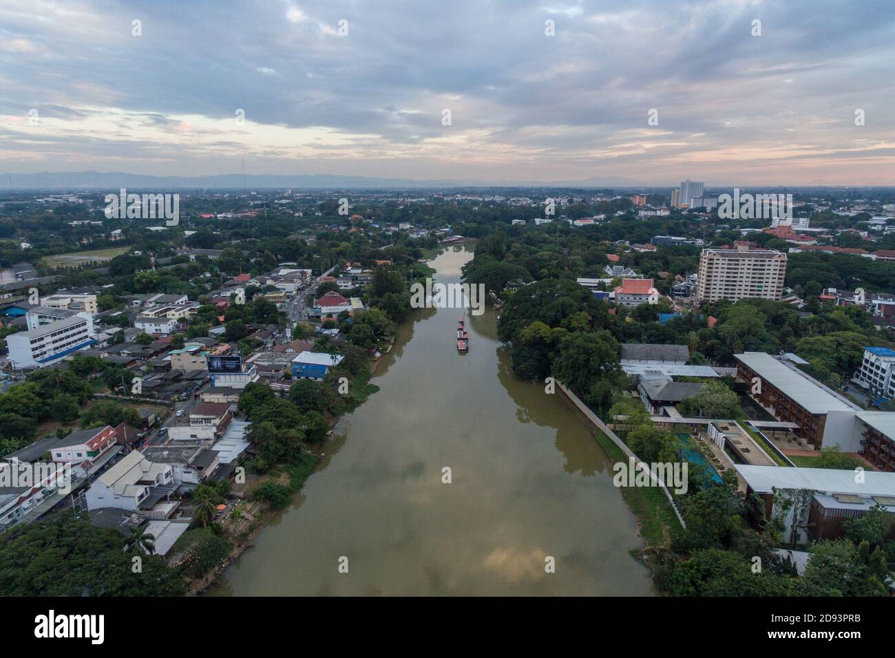 Chiang Mai City ping river in Thailand Aerial Drone Photo view Stock ...
