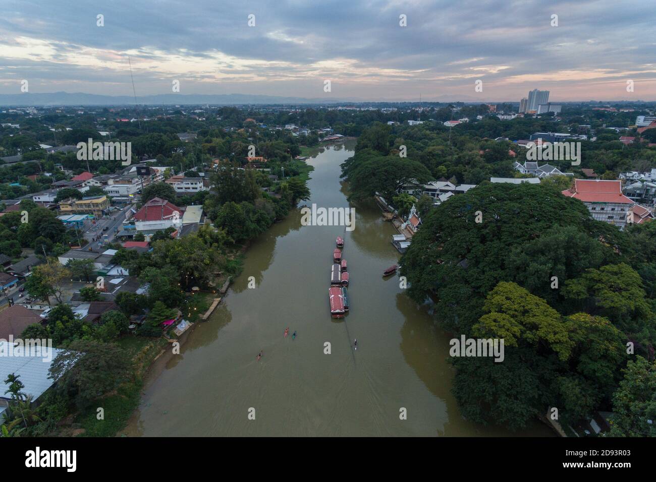 Chiang Mai City ping river in Thailand Aerial Drone Photo view Stock ...