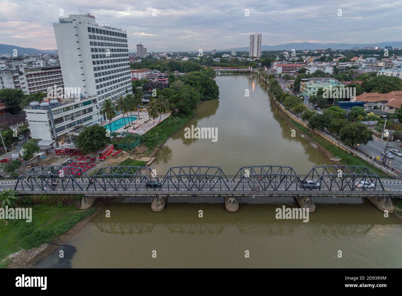 Chiang Mai City ping river in Thailand Aerial Drone Photo view Stock ...