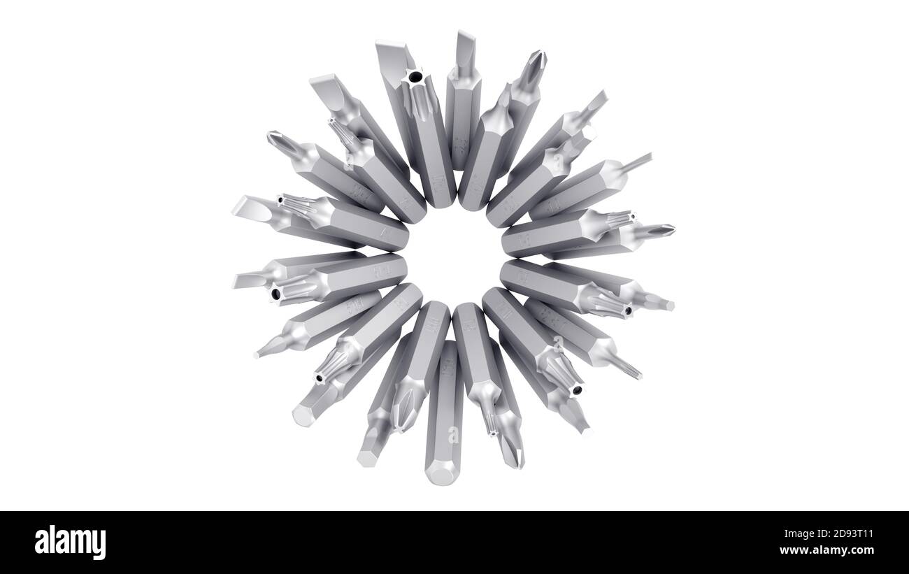 Set of screwdriver bits on white background. Circle shape Stock Photo ...