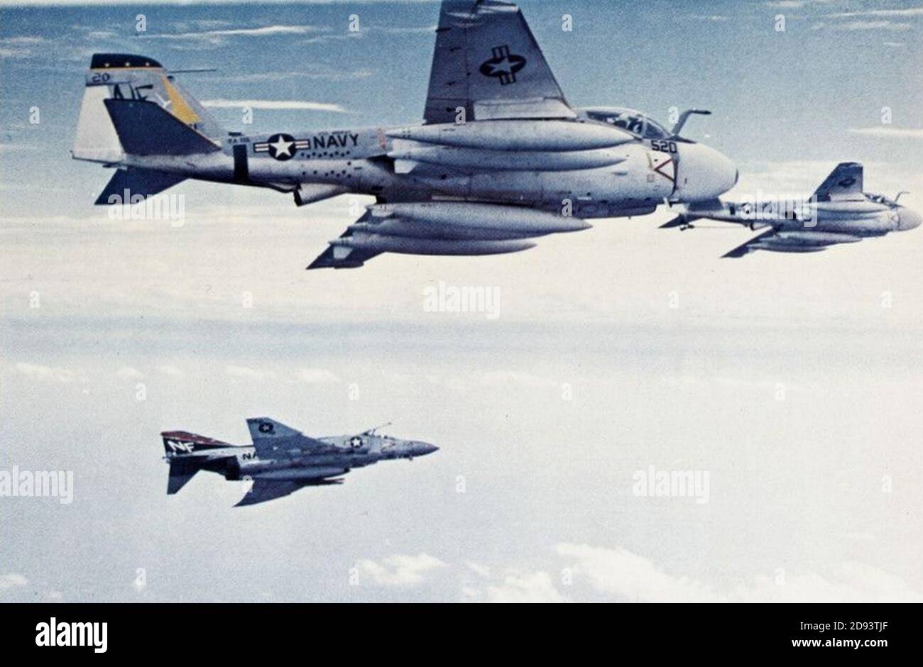 KA-6D Intruders of VA-115 and a F-4J Phantom of VF-161 in flight, c1978 ...