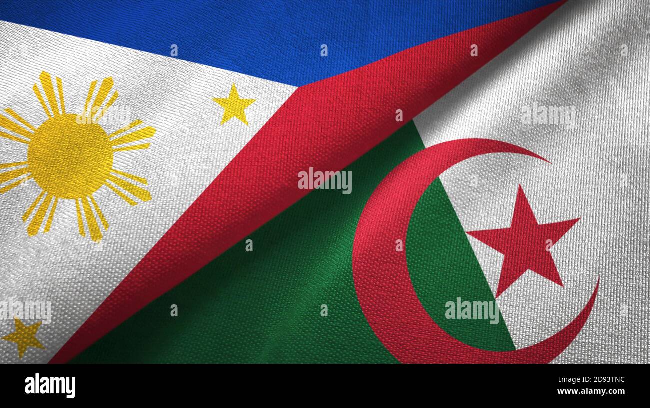 Philippines and Algeria two flags textile cloth, fabric texture Stock ...