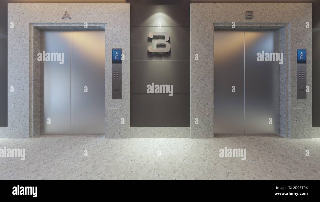 modern metal elevator design concept 3d rendering Stock Photo - Alamy