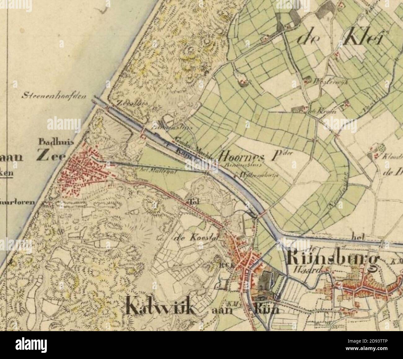Kaart 1850 uitwatering Rijn met Mallegat bij Katwijk Stock Photo - Alamy