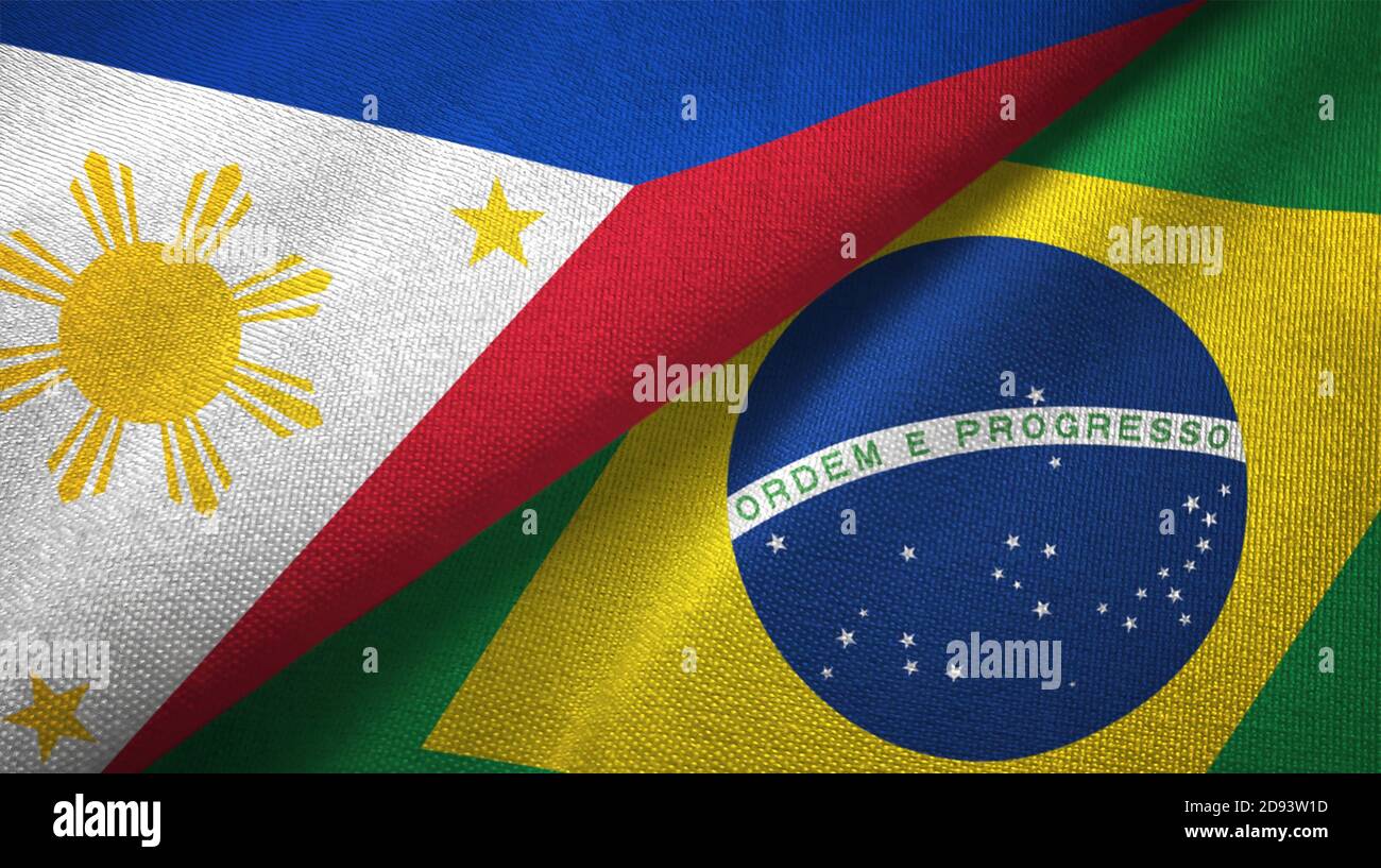 Philippines and Brazil two flags textile cloth, fabric texture Stock ...
