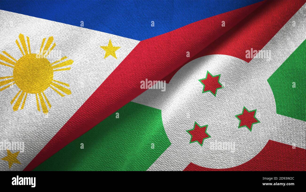Philippines and Burundi two flags textile cloth, fabric texture Stock ...