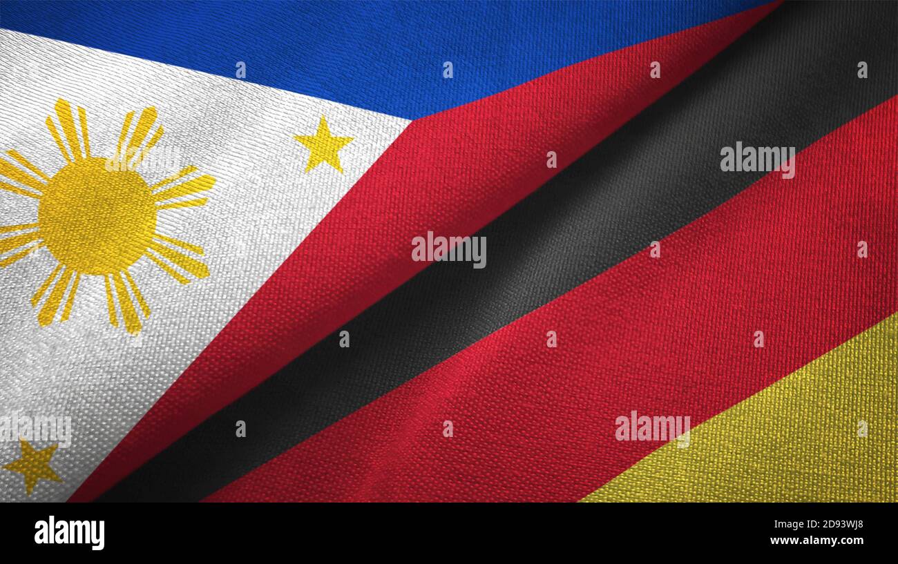 Philippines and Germany two flags textile cloth, fabric texture Stock ...