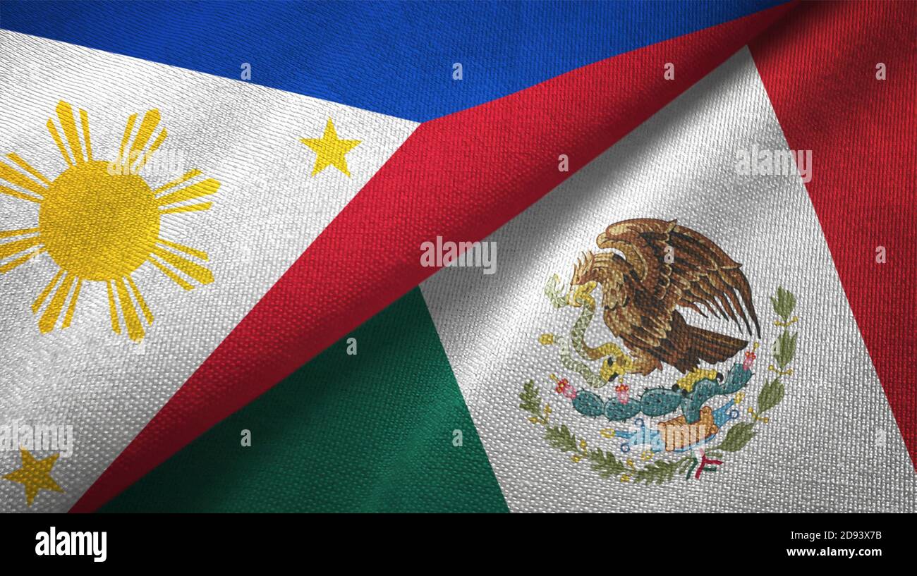 Philippines and Mexico two flags textile cloth, fabric texture Stock ...