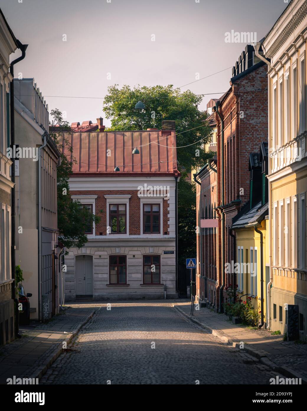 An empty new normal street on an idyllic calm morning in the medieval ...